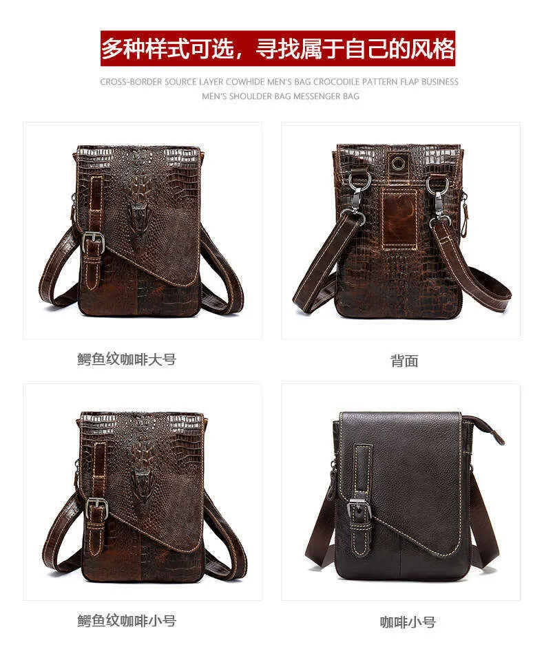 Crocodile Pattern Genuine Leather Extra Large Mens Casual Shoulder ...