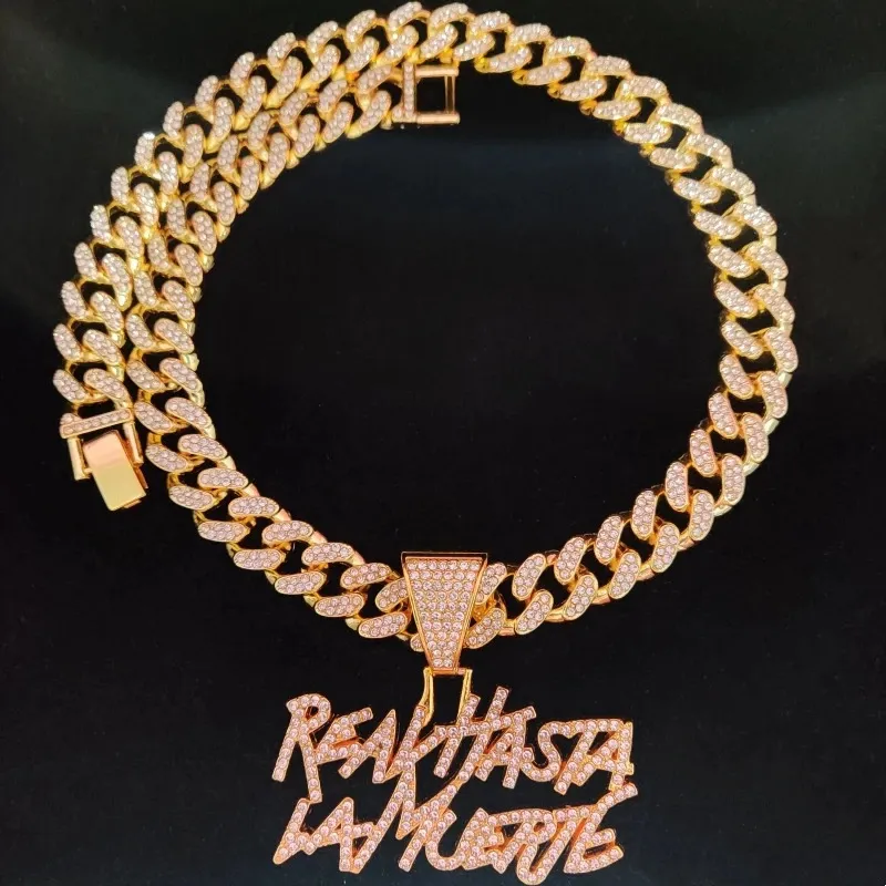 Men's Women's Hip Hop Letter Pendant Necklace with 13mm Cuban Chain ...