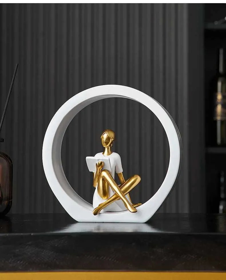 Modern Light Luxury Resin Reading Girl Statue for Entrance Living Room ...