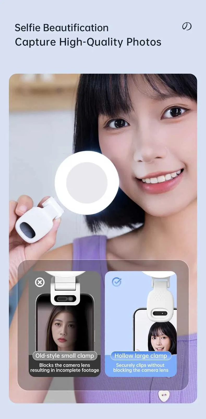 Mobile Phone Portable Rechargeable Selfie Fill Light with Three Color ...