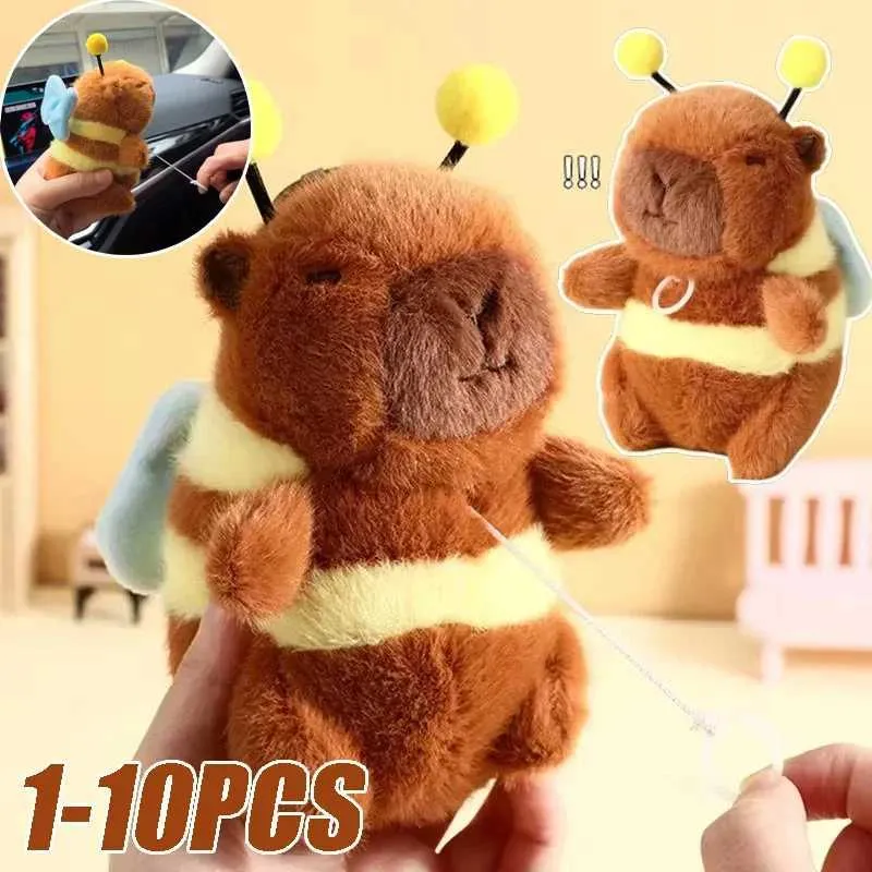 Soft Brown Capybara Teddy Keychain With Plush Bee Pendant And ...