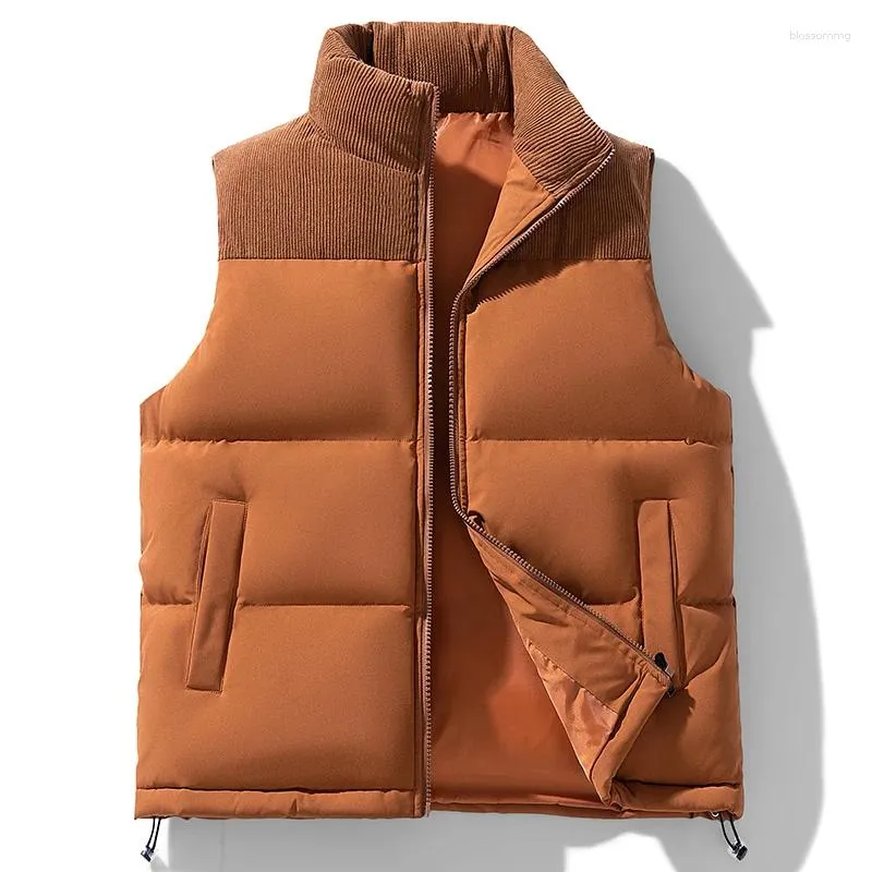 Mens Down Winter Warm Vest Quilted Sleeveless Jacket Polyester Zipper ...