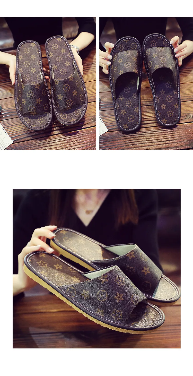 Unisex soft leather PU flip-flops with rubber outsole for indoor summer ...