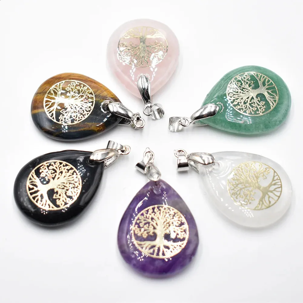 Wholesale Tree Of Life Necklaces 6 Pack Natural Stone Chakra Pendants ...