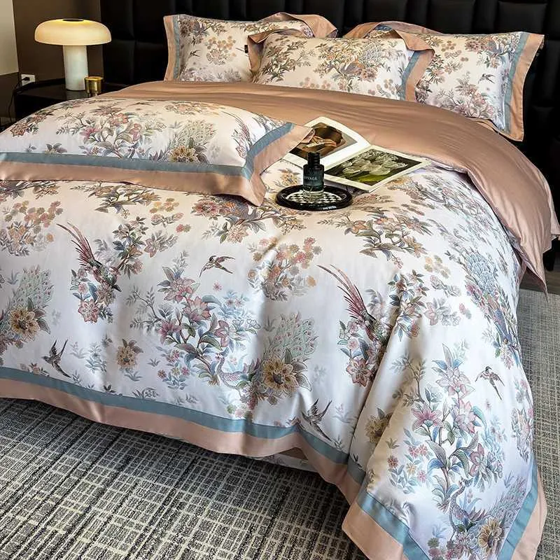 1000TC Egyptian Cotton Bedding Set with Chinese Style Flowers Bird ...