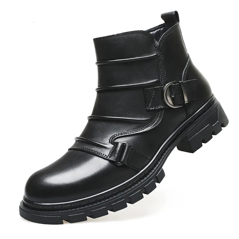 Mens PU Casual Ankle Boots with Wedge Heel, Thick Sole, Non-Waterproof ...