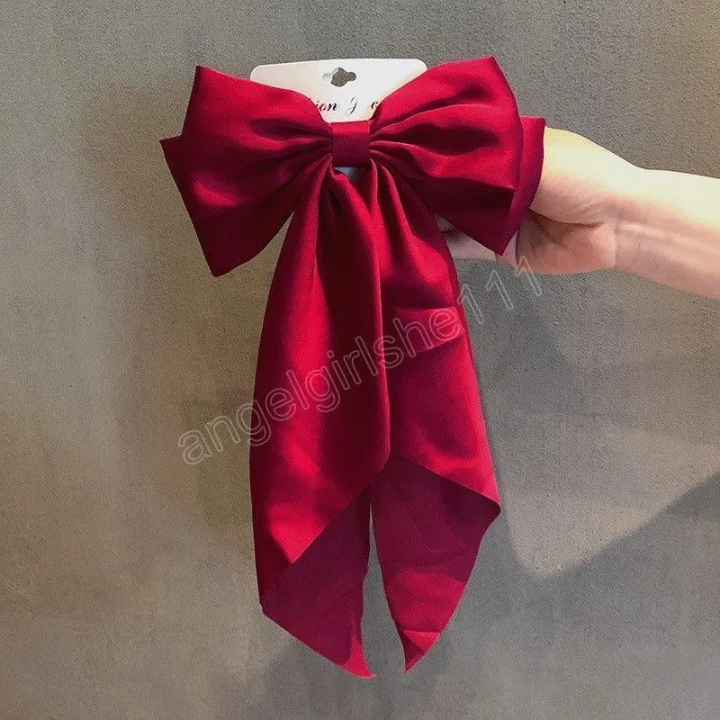 Chiffon Bow Hair Clip Women Large Satin Bowknot Hairpin Barrettes Solid ...