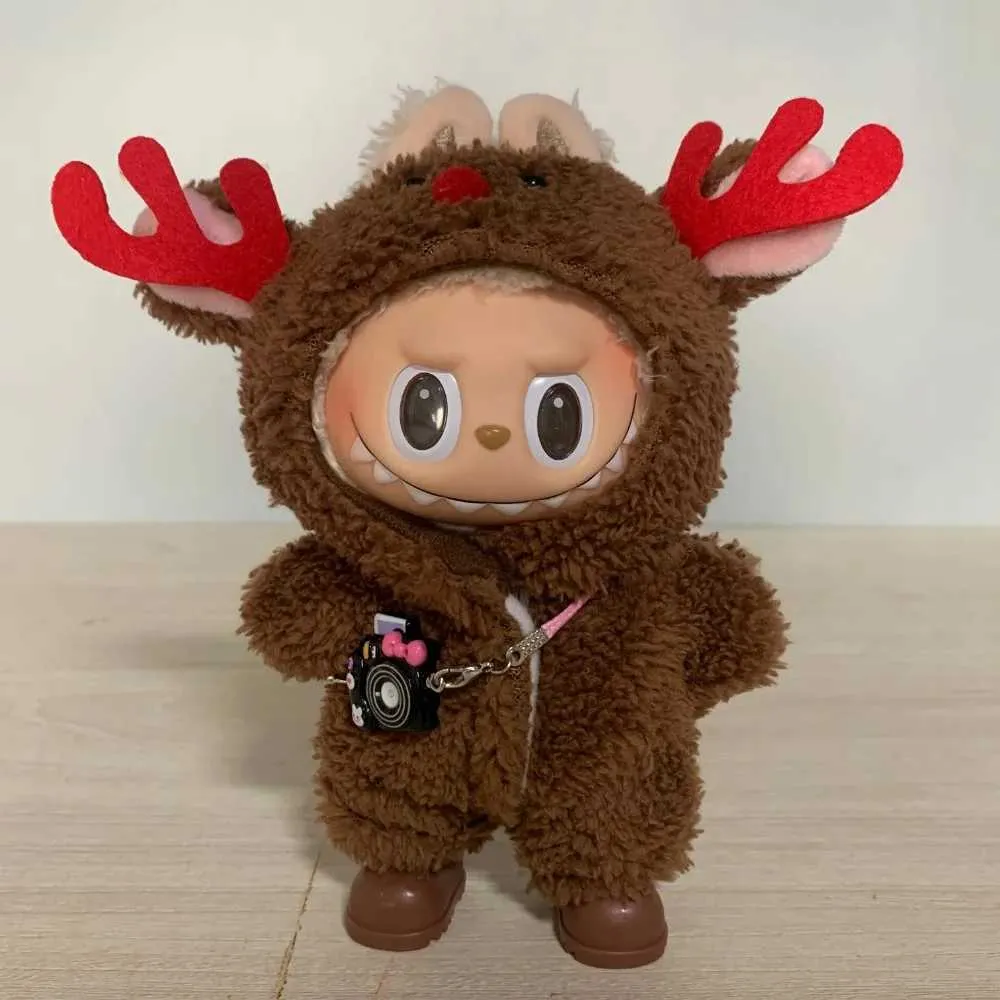 17cm Labubu Mini Doll Clothes Outfit Red Sweater Hat Sock for Idol V1 ...