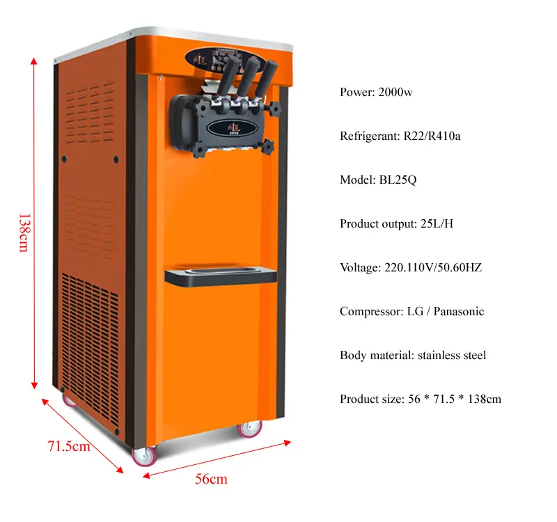 Commercial Soft Ice Cream Maker with Dual 6.5L Hoppers 2000W Air ...