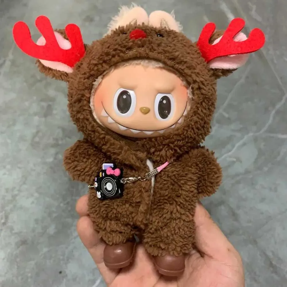 17cm Labubu Mini Doll Clothes Outfit Red Sweater Hat Sock for Idol V1 ...