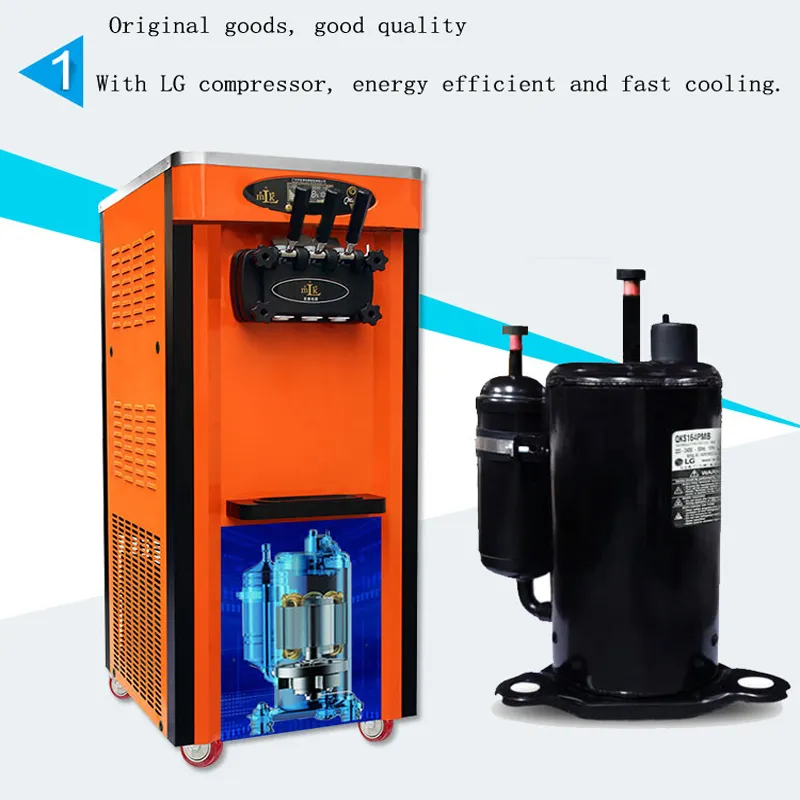 Commercial Soft Ice Cream Maker with Dual 6.5L Hoppers 2000W Air ...