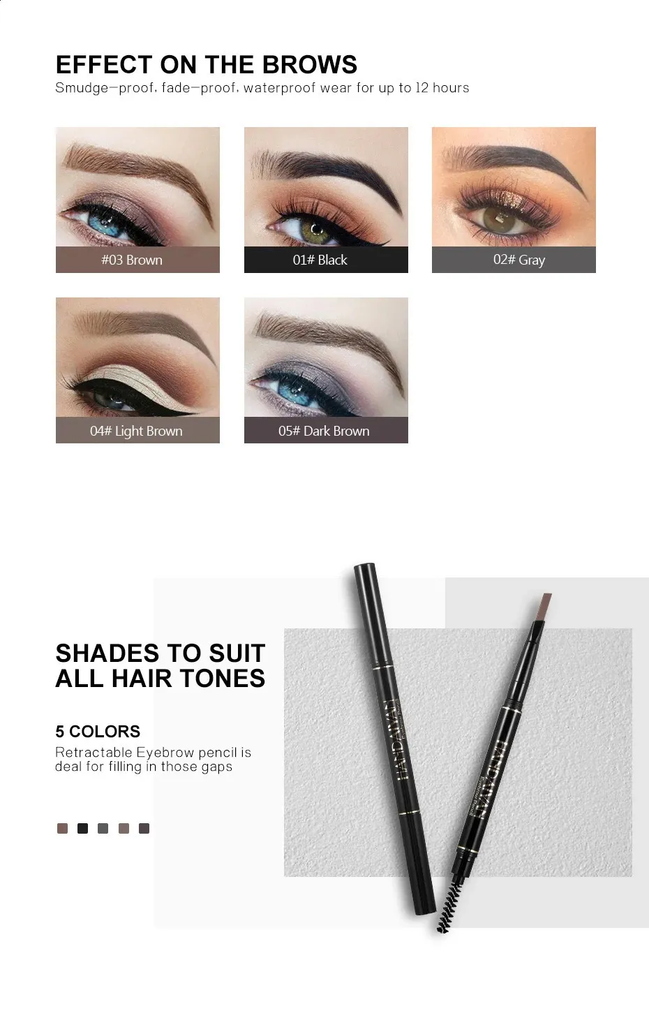 Waterproof Eyebrow Pencil, Dark Brown, Premium Eye Brow Pencil with ...