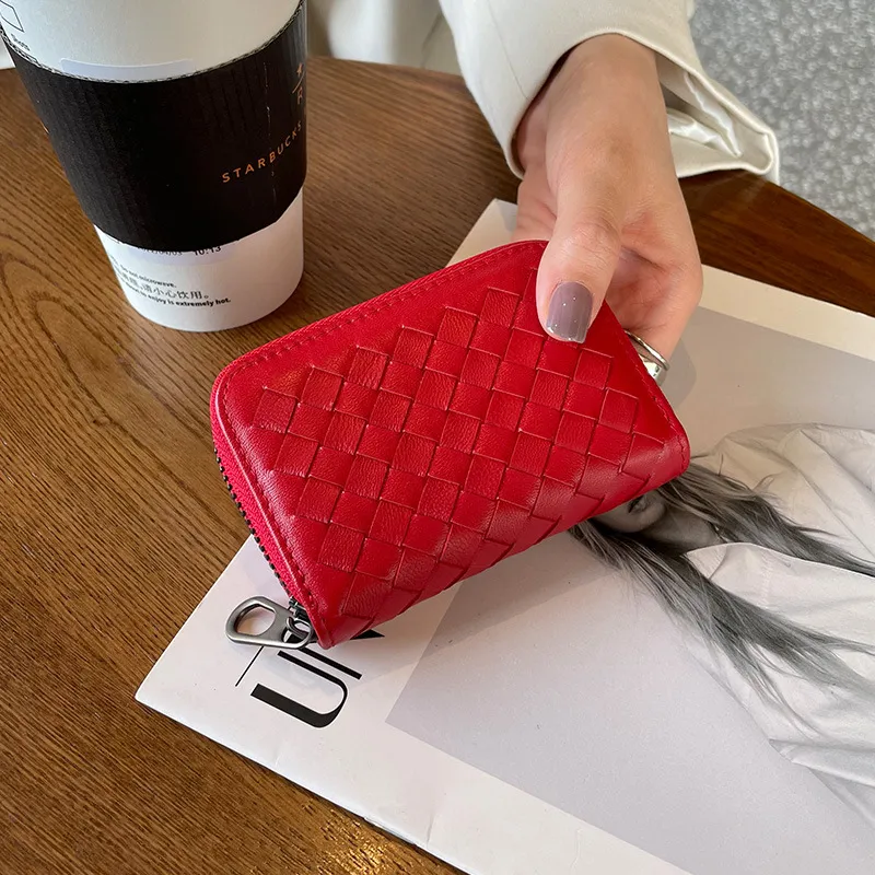 Genuine leather unisex PU accordion-style card holder with hand-woven ...