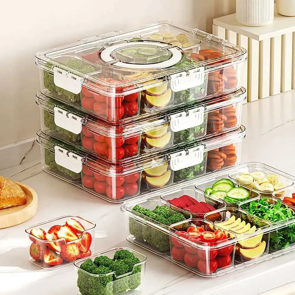 8-Compartment Plastic Seasoning Storage Box with Handle Dustproof Lid ...