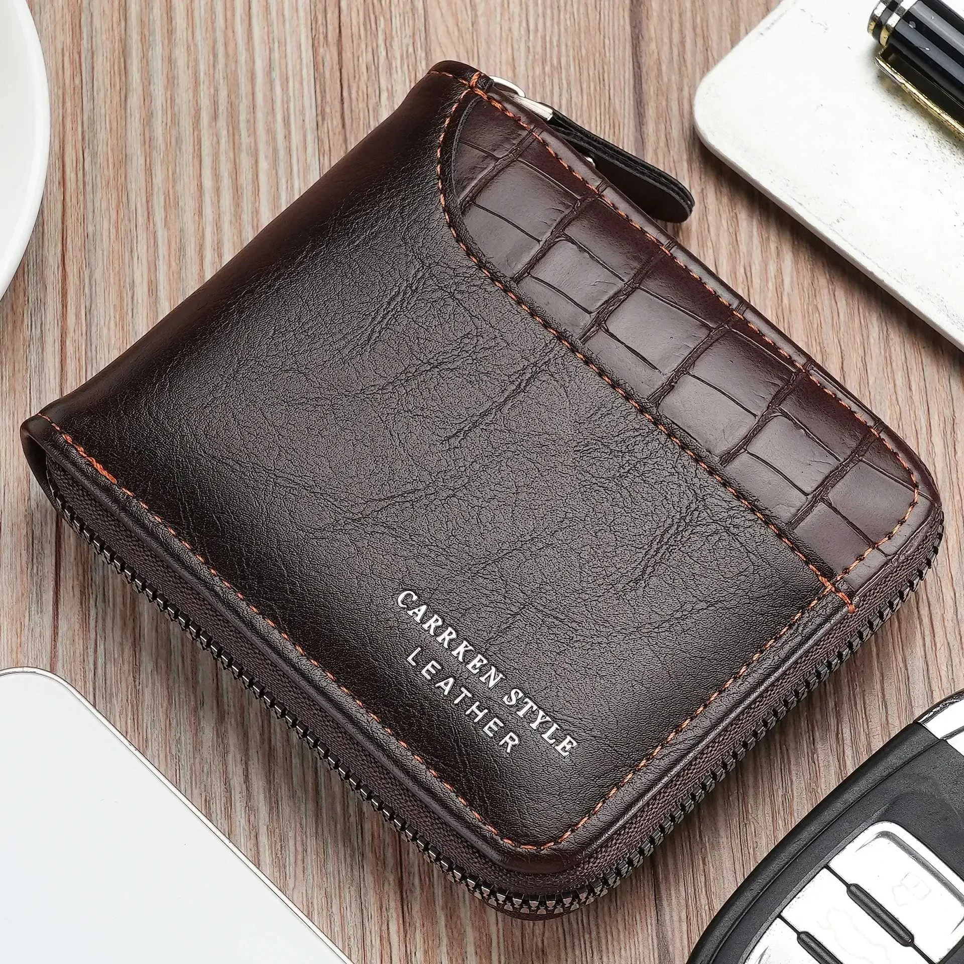 Mens wallet with zippered coin pocket RFID leather card holder for ...