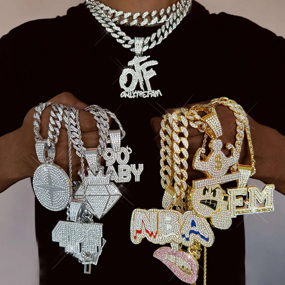 TEMU Hot Selg Hip Hop Letter Smig Face Iced Out Pendants With ...