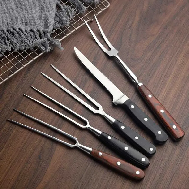 Stainless Steel Barbecue Fork Set Portable BBQ Grilling Tools For ...