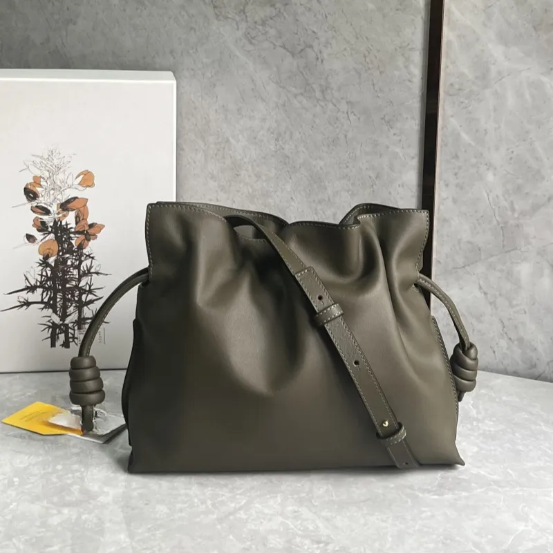Brand 10A Genuine Leather Womens Drawstring Cloud Bag Designer Shoulder ...