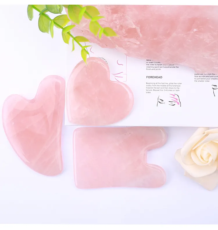 Heart-shaped natural pink quartz crystal scraping board for facial ...