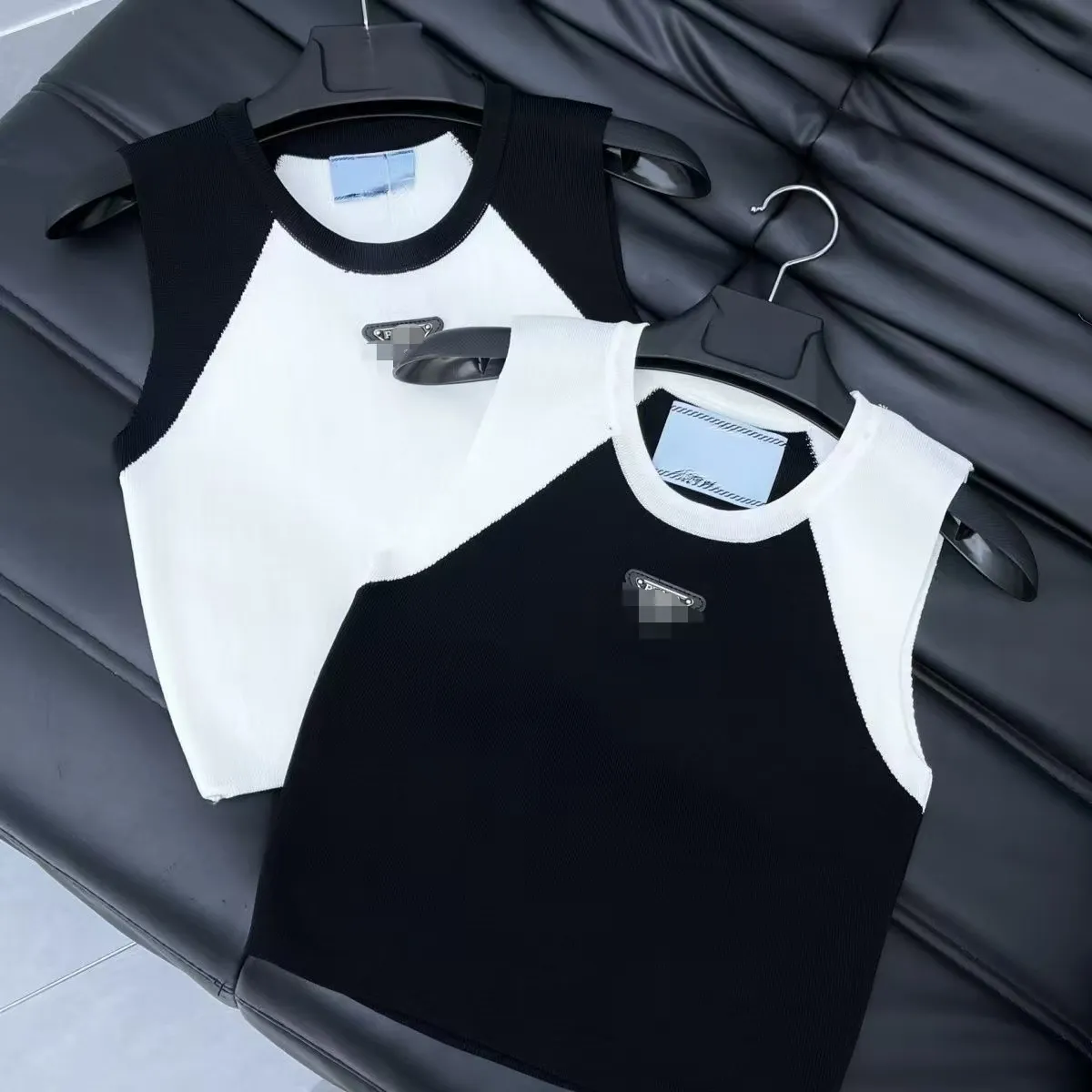 Summer Metal Triangle Logo Knitted Vest High Elasticity Slim Fit Short ...