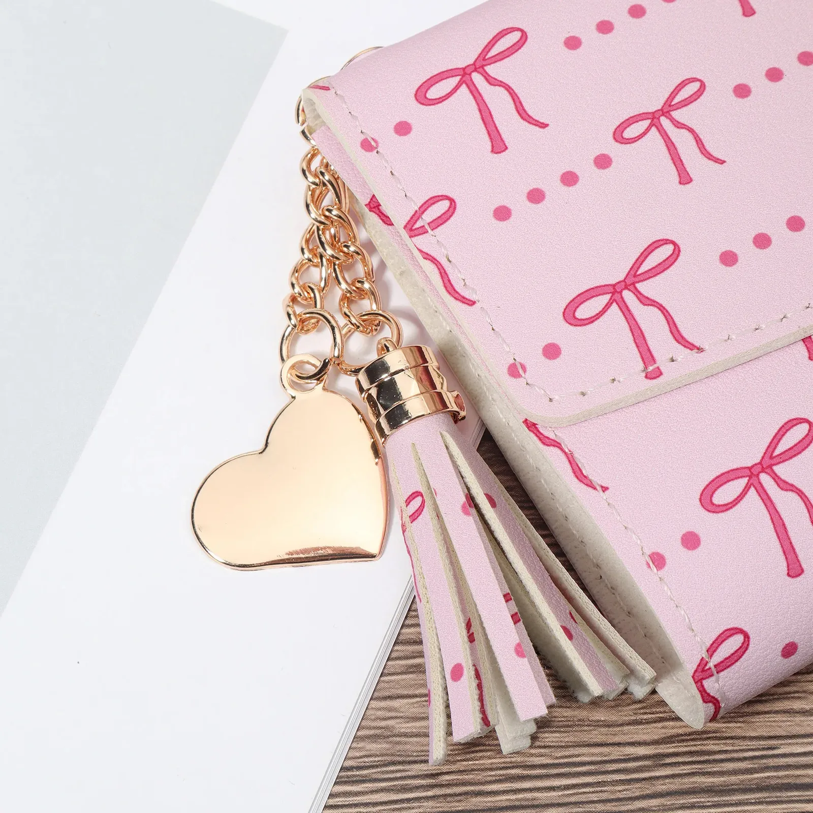 Small wallet with coin pocket three-fold neoprene leather tassel coin ...