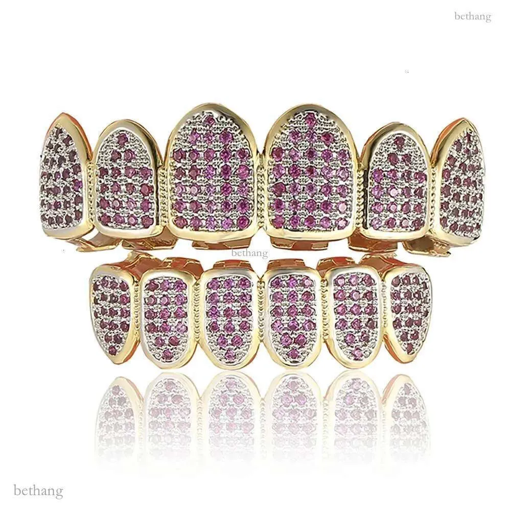 Hiphop Iced Out Rose Red 5A Zircon Teeth Grillz for Unisex Rapper Mouth ...