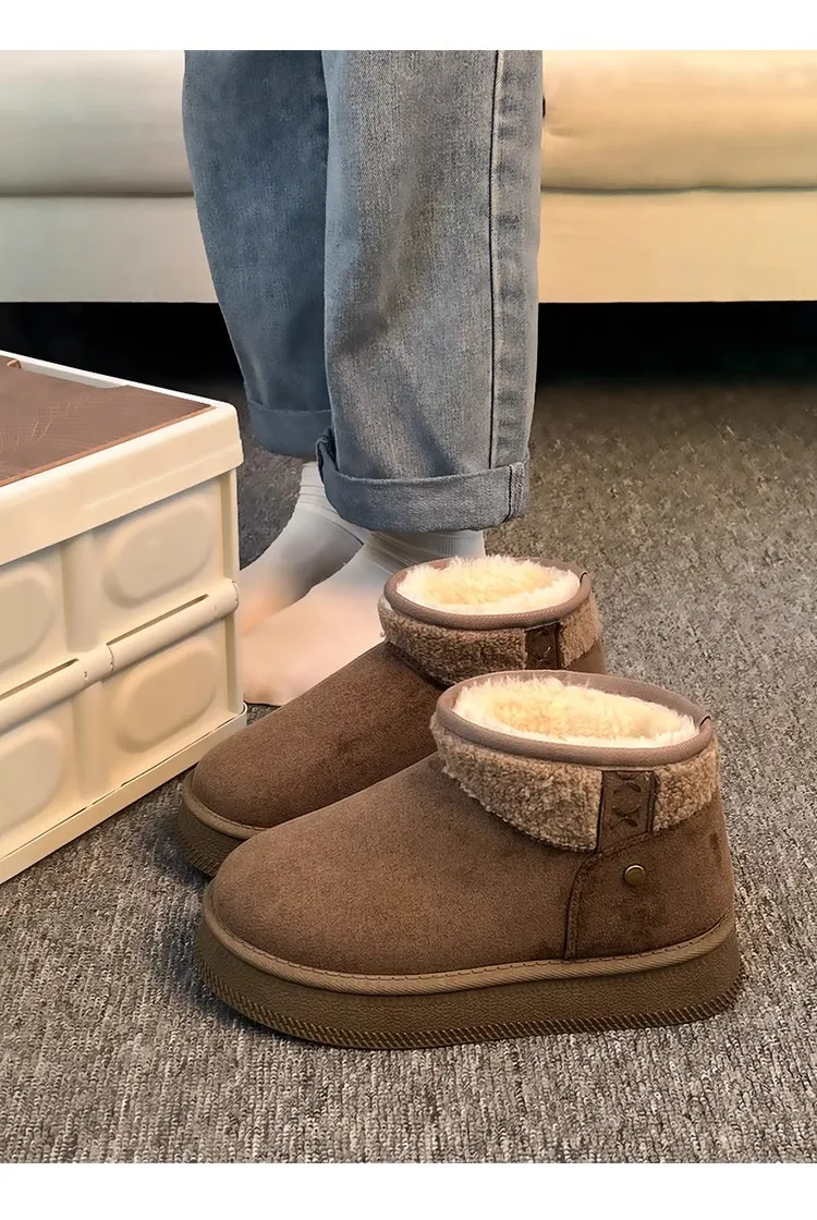 Fleece Winter Boots Women Lace-Up Cotton Fabric Rubber Outsole Medium ...