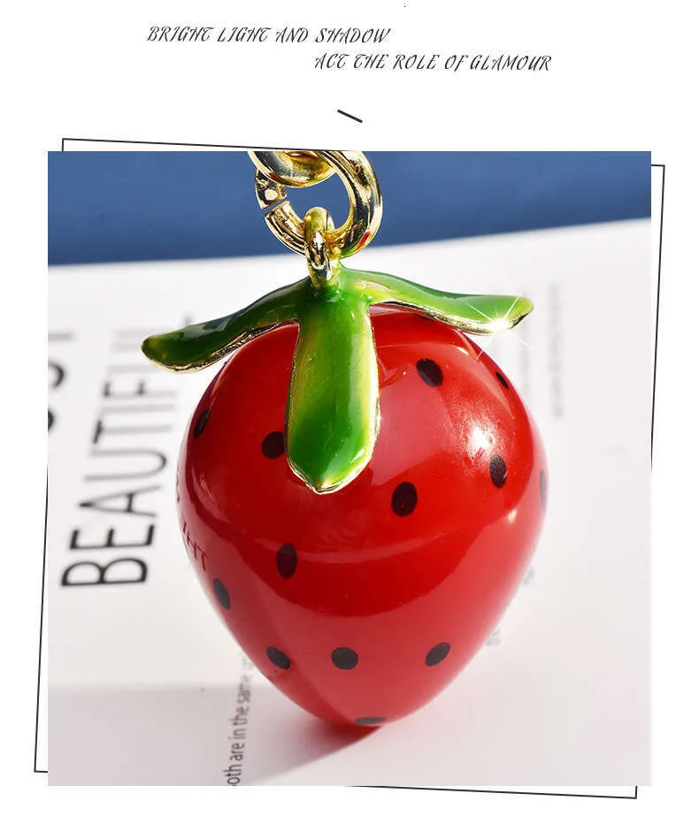 Strawberry Fruit Pattern Calfskin Keychain Cute Cartoon Pendant for ...