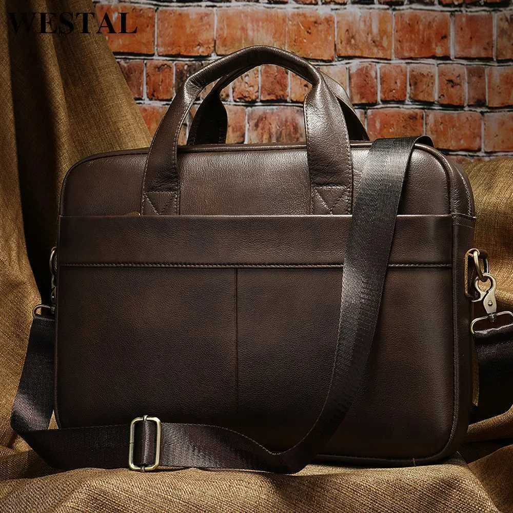 Mens Leather Briefcase Cow Leather Business Portfolio for Laptop 14 ...