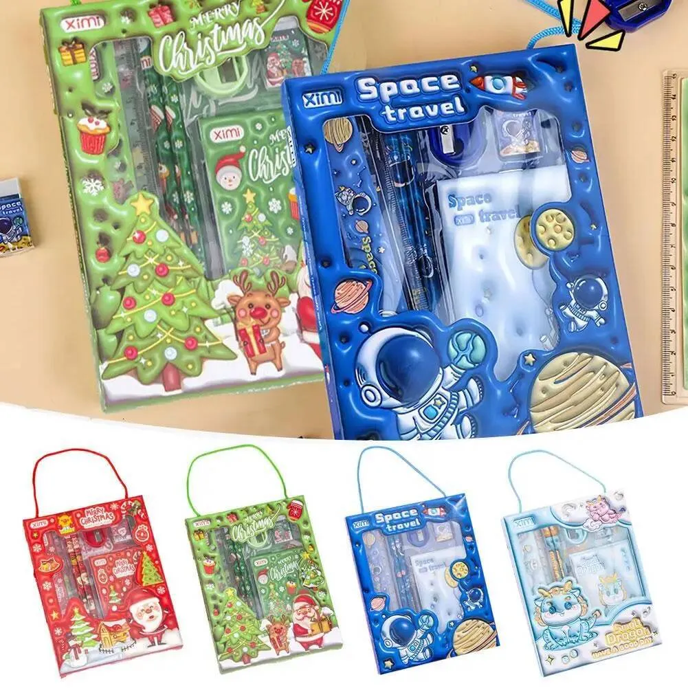 Christmas Student School Supplies Stationery Set with Notebook Ruler ...