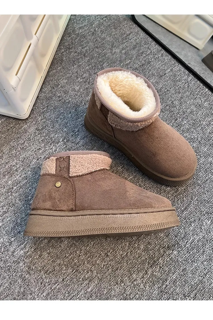 Fleece Winter Boots Women Lace-Up Cotton Fabric Rubber Outsole Medium ...