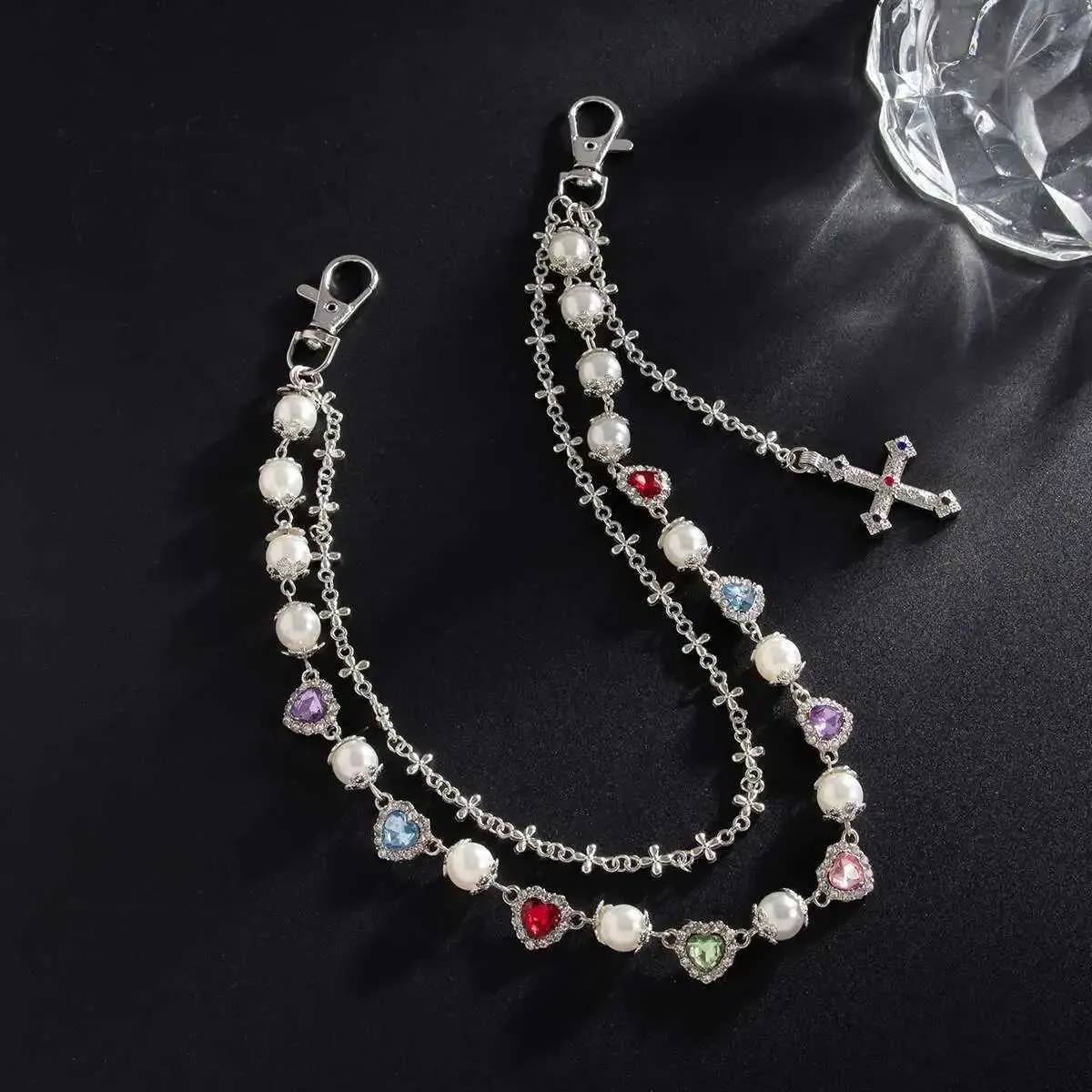 Double Layer Jesus Cross Pendant Alloy Chain Belt for Men with Colorful ...