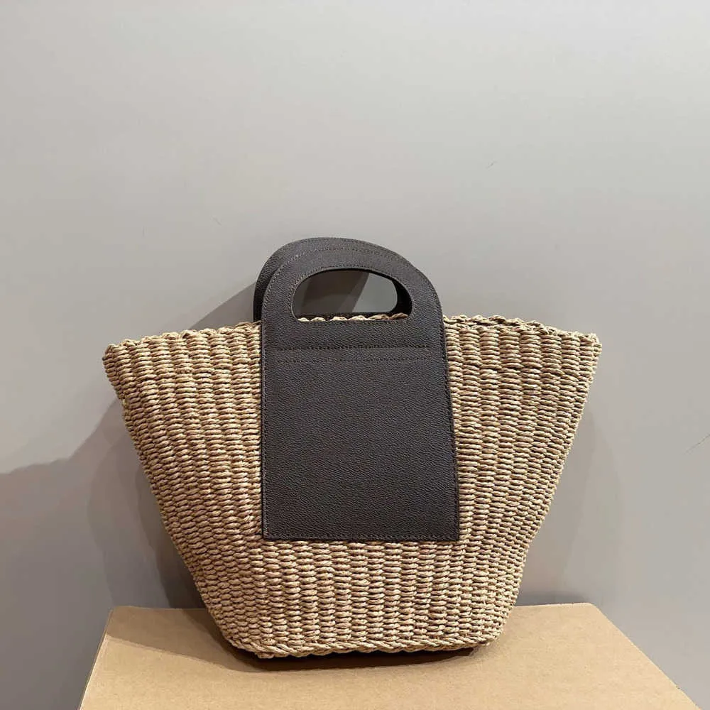 Designer Straw Beach Bag Medium Bucket Tote with Genuine Leather Lining ...