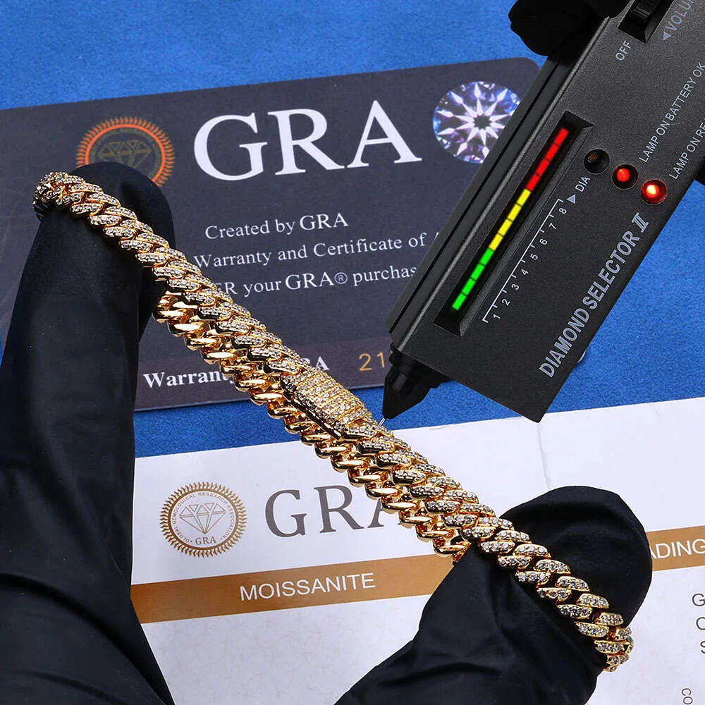 Hip-Hop Sterling Silver 6mm Single Row Moissanite Link Chain Bracelet ...