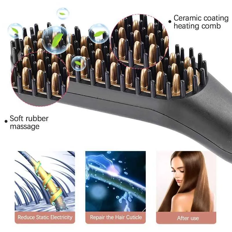 Electric Beard Straightener Comb with Heated Flat Iron and 360 ...