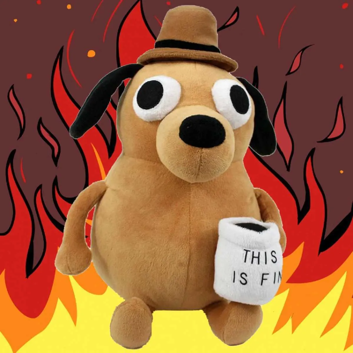 25cm This Is Fine Meme Coffee Dog Plush Toy Soft Stuffed Doll Stuffed ...