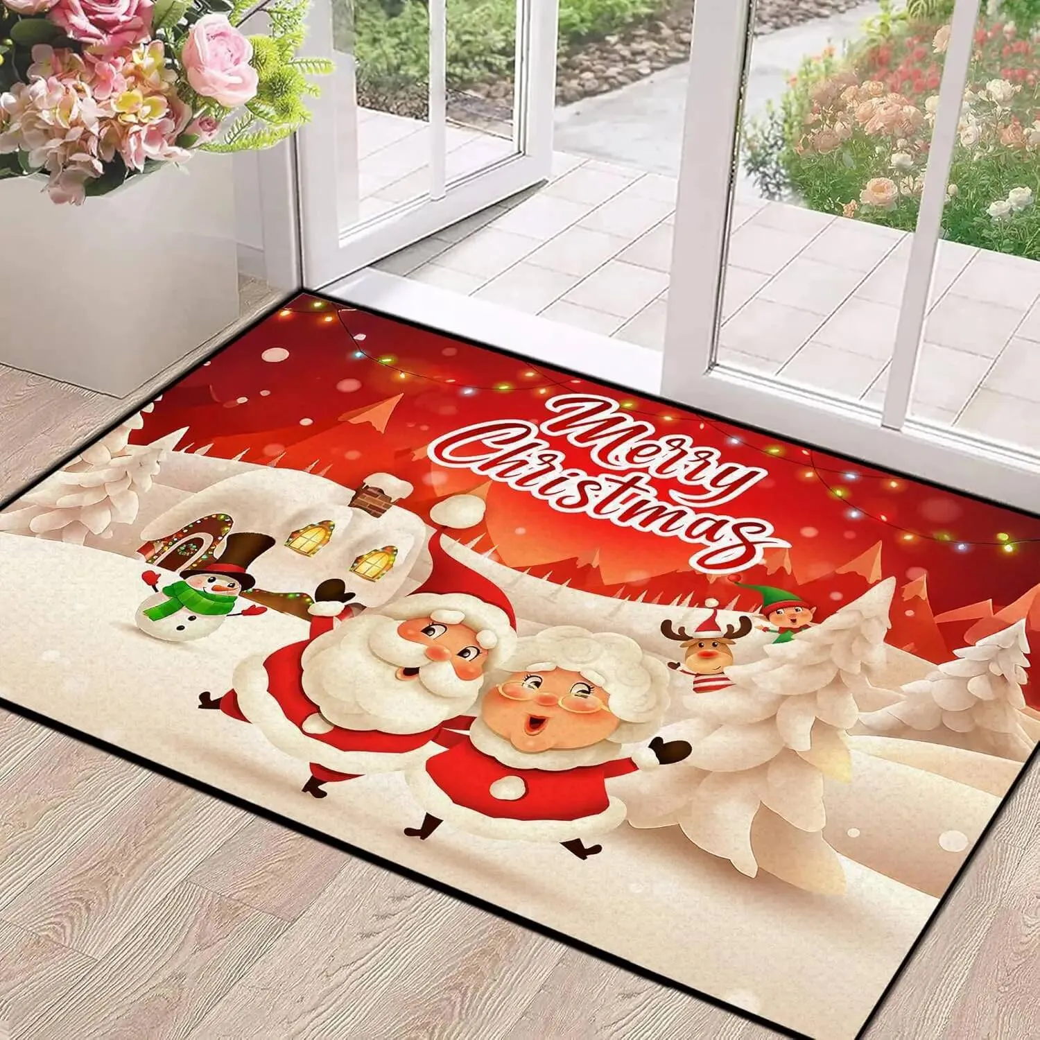 Christmas Merry Christmas Rug with Christmas Trees, Indoor Anti-Slip ...