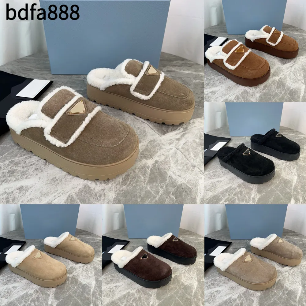 Winter Fur Slippers Womens Fluffy Platform Loafers With Suede Leather ...