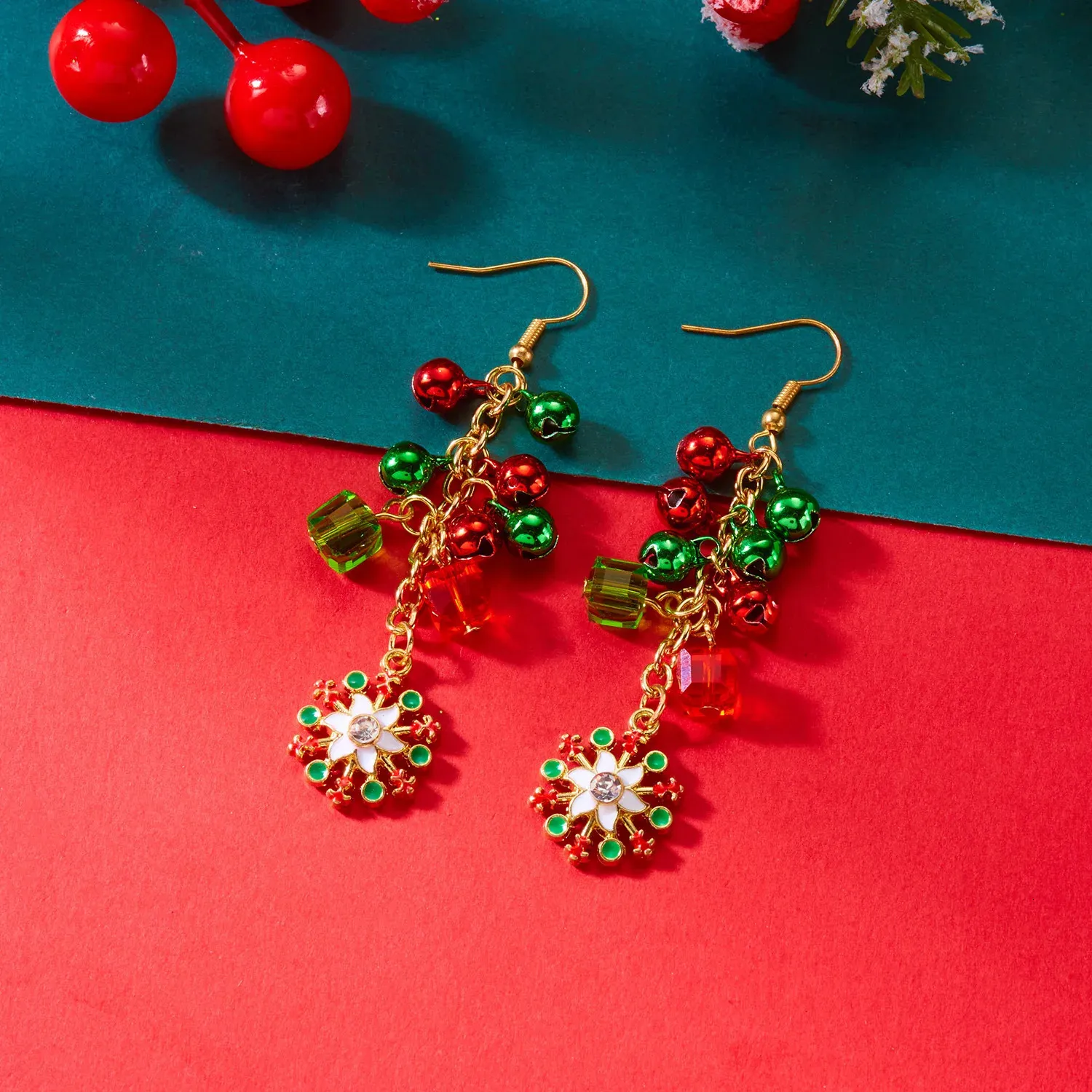 Christmas Colorful Bell Tassel Earrings for Women Gold Geometric Zircon ...