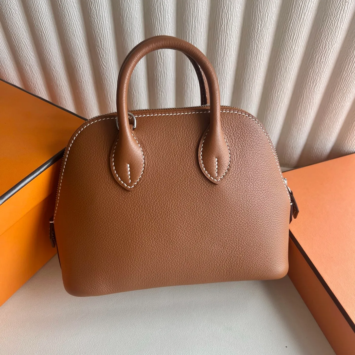 Mini shell bag 7.9 in genuine leather zipper closure single handle slot ...