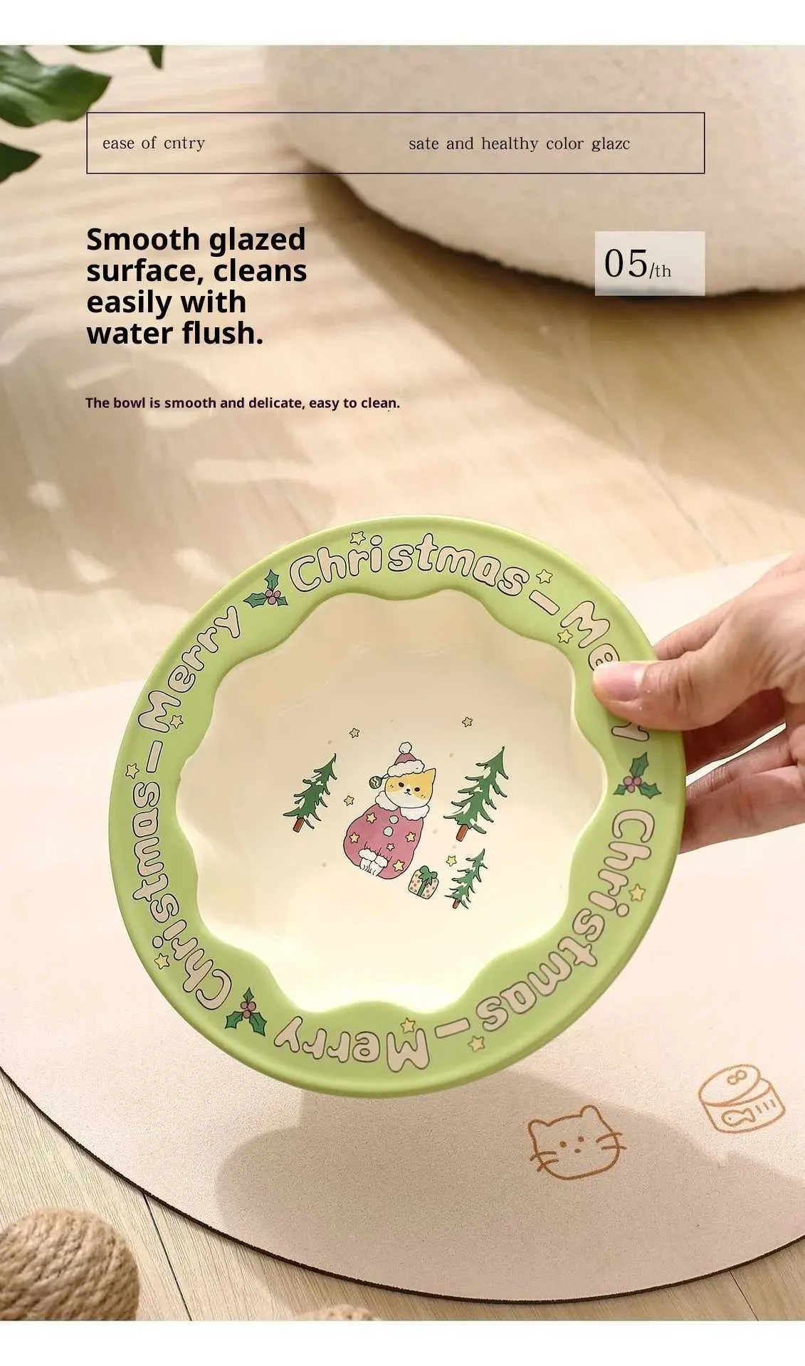 Christmas Ceramic Pet Bowl Set with Detachable Stand Anti-Spill Feeder ...