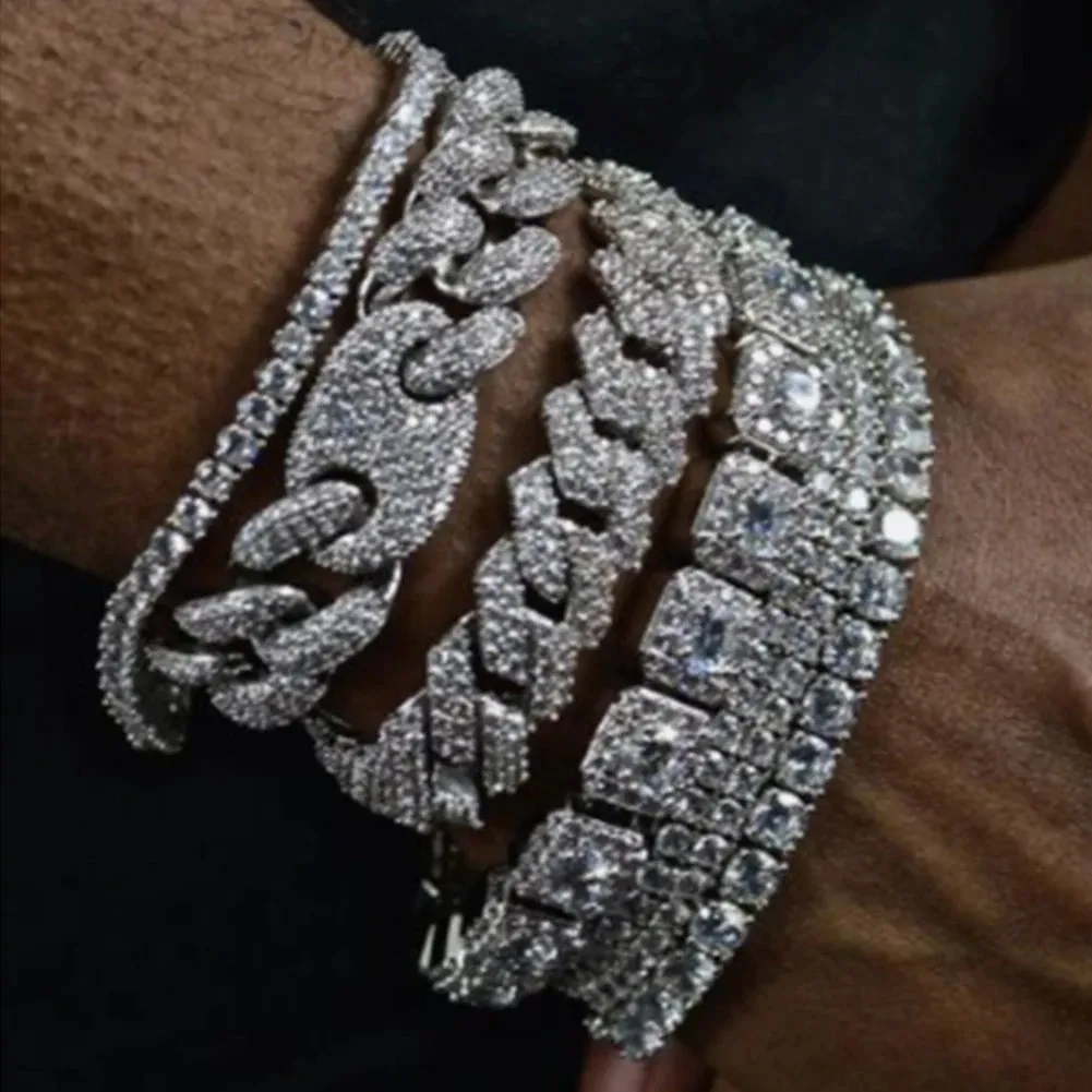 Hip Hop Iced Out Crystal Cuban Link Bracelet For Women And Men, Gold ...