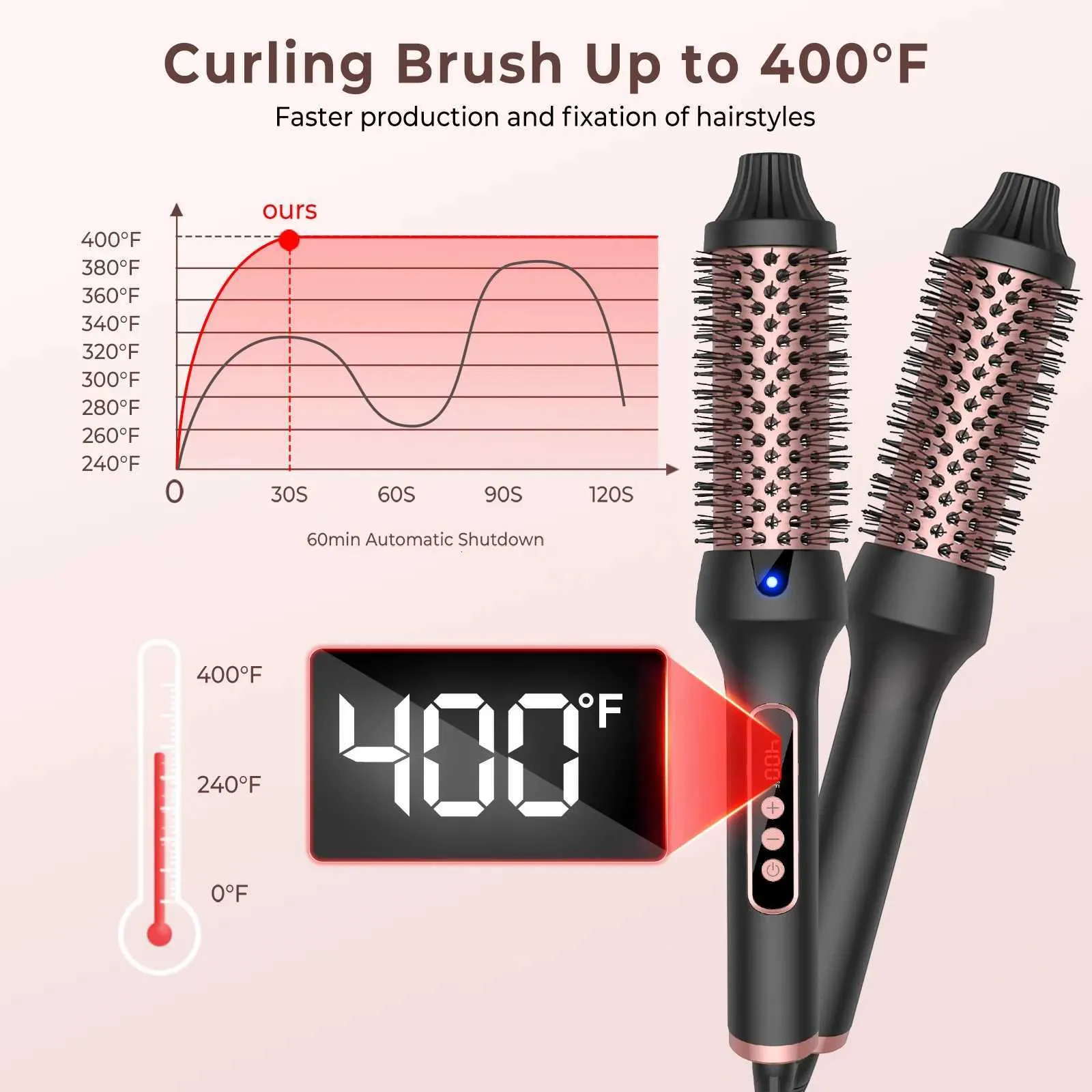Heated Hair Curler Brush 38mm Ceramic Ionic Electric Thermal Curling ...