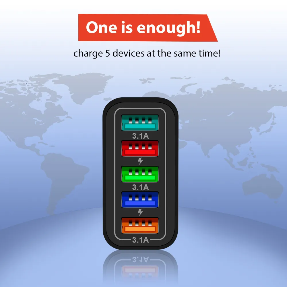 Multi-Port Charger 48W 5-Port USB Type A Mobile Phone Charging Adapter ...