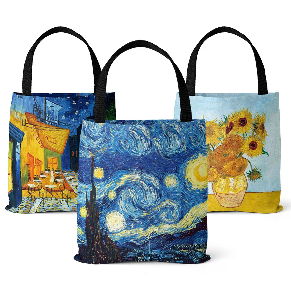 Van Gogh Starry Night Canvas Tote Bag, Large Capacity Beach Bag For ...