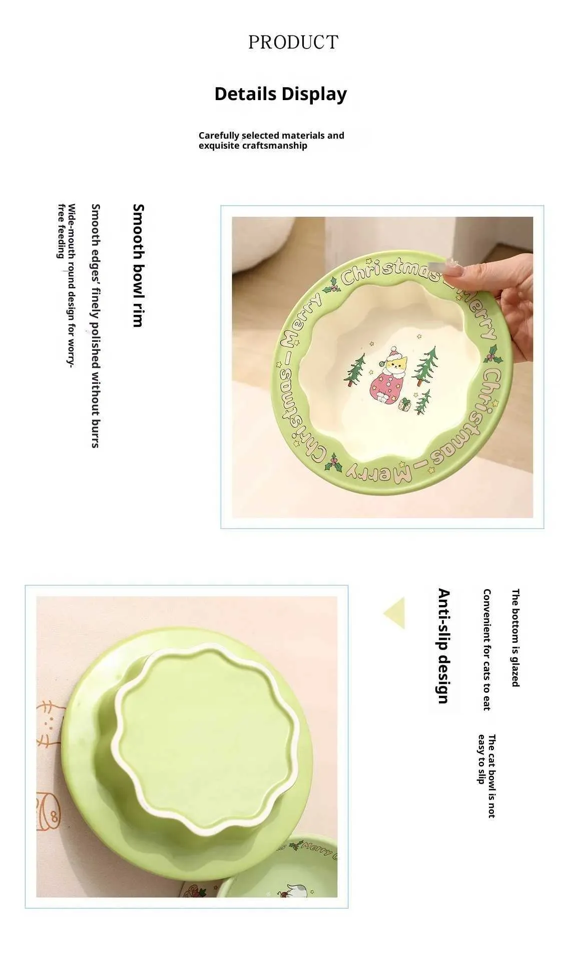 Christmas Ceramic Pet Bowl Set with Detachable Stand Anti-Spill Feeder ...