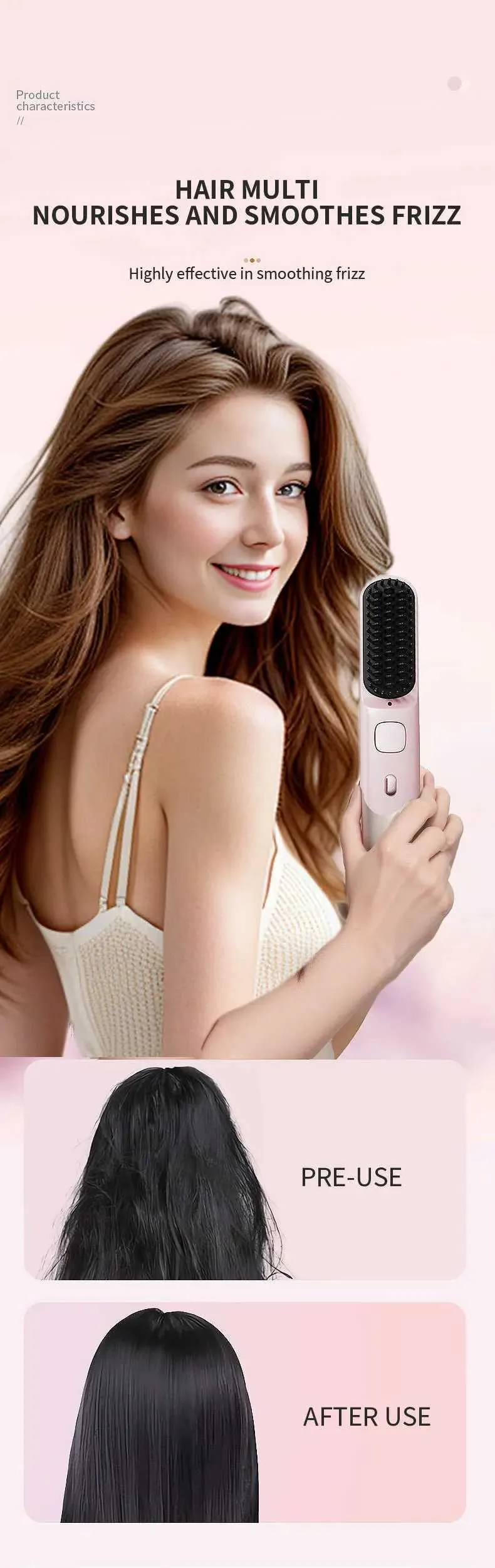 HIENA Wireless Negative Ion Straightener Comb for Women Cordless Hair ...