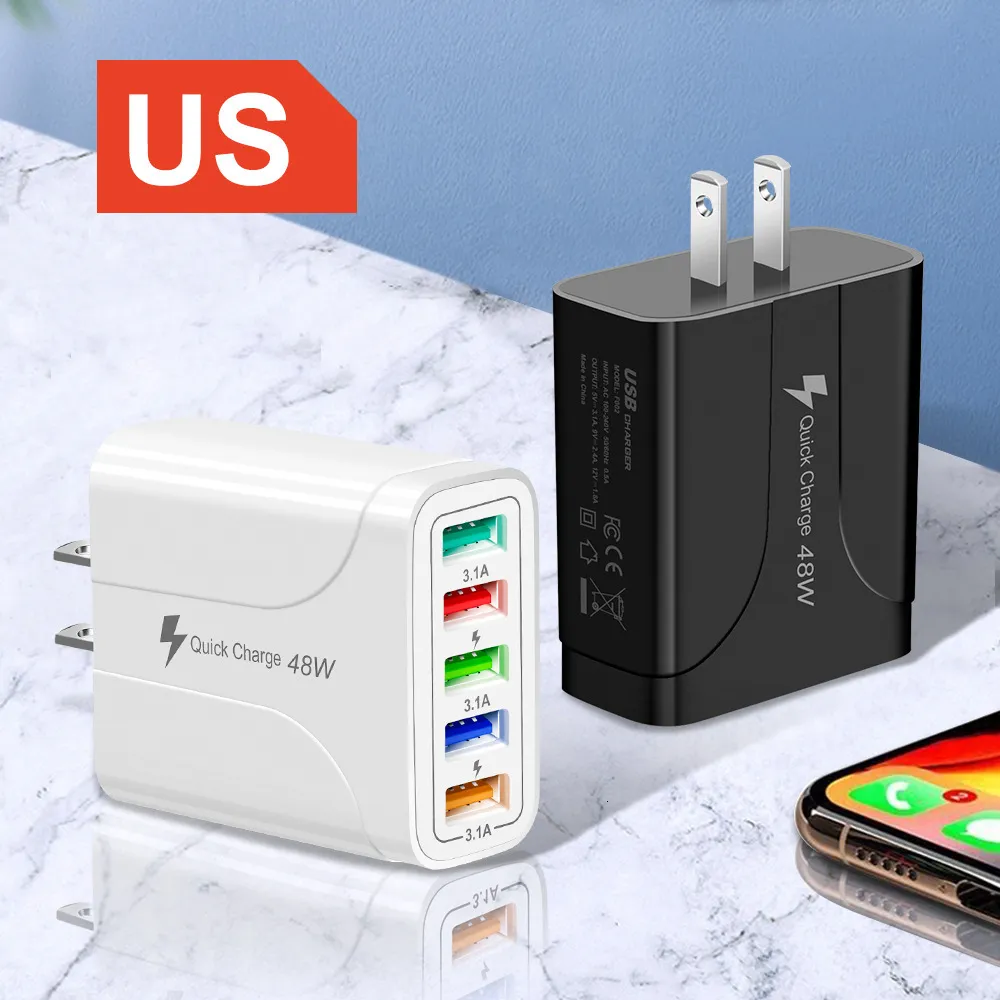 Multi-Port Charger 48W 5-Port USB Type A Mobile Phone Charging Adapter ...