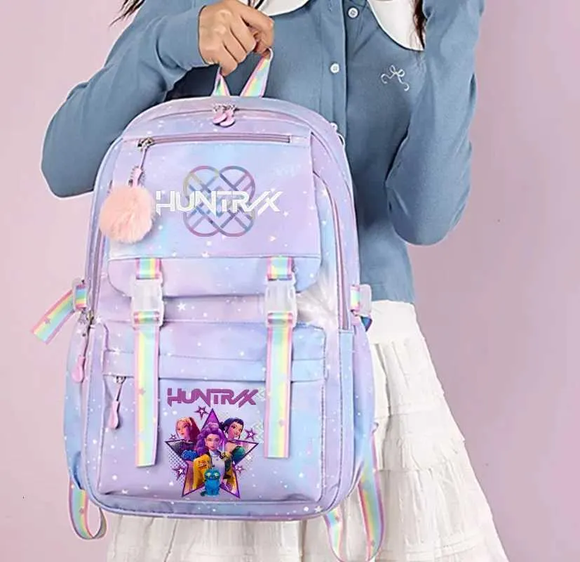 Kpop Demon Onts Huntrix Large Capacity PU Backpack with Zipper Closure ...