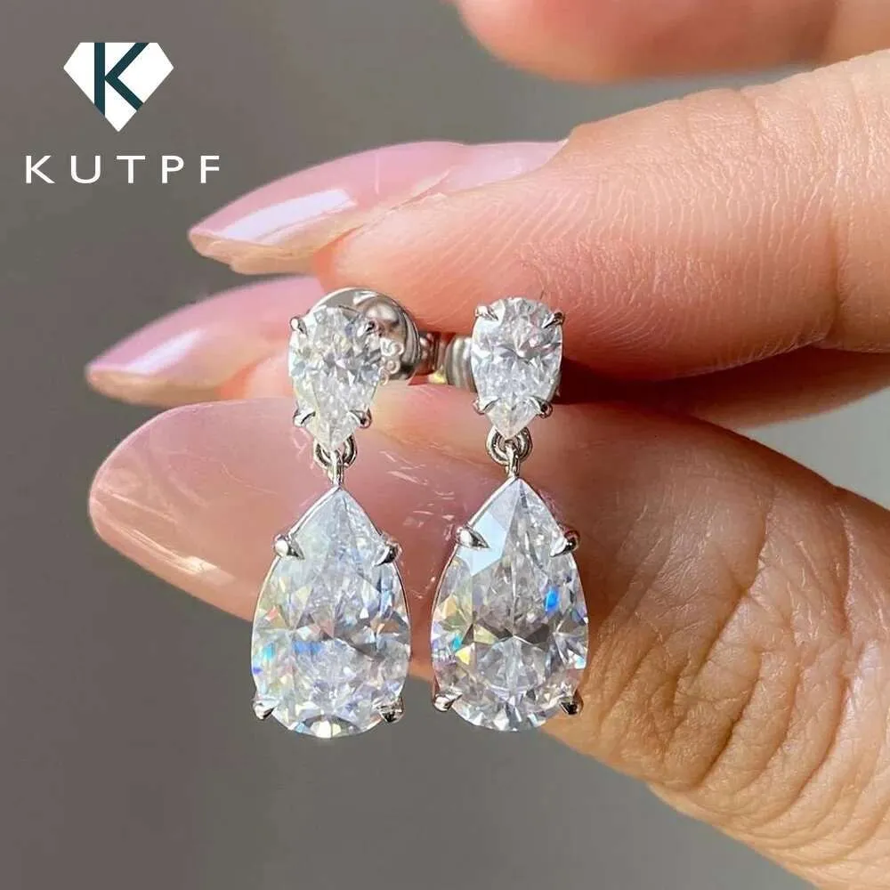 7 Carat Pear Cut Moissanite Drop Earrings for Women Gold 925 Silver ...